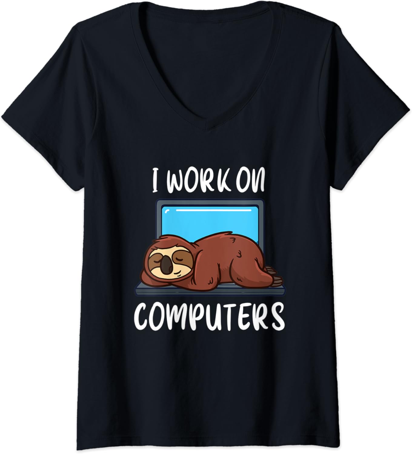 Womens Funny Sloth Programmer Coding Shirt Work From Home Tech V Neck T Shirt Uk